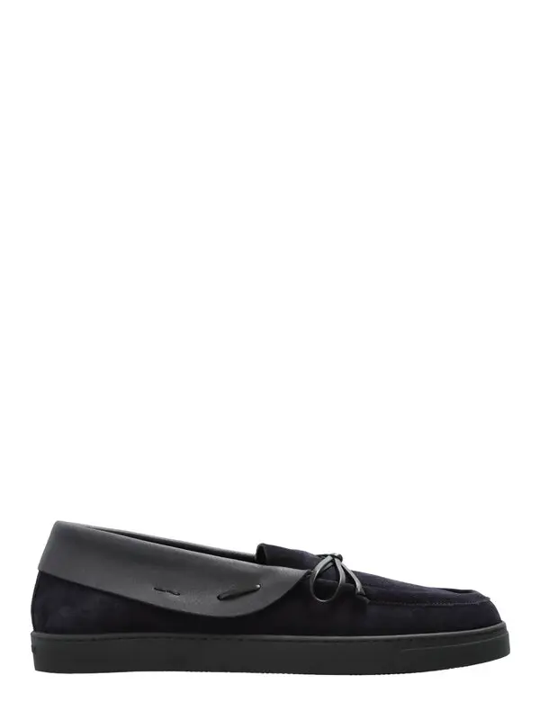 Giorgio Armani Suede Loafers With Leather Trim - Navy Blue