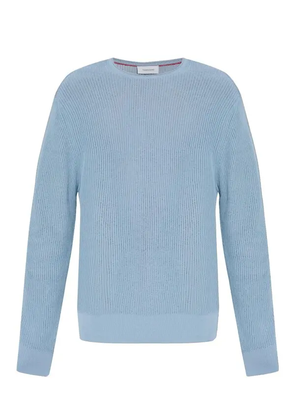 FERRAGAMO Ribbed Crew Neck Sweater - Blue