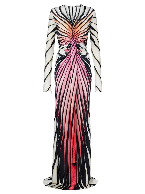 Roberto Cavalli Printed V-neck Gown - Pink