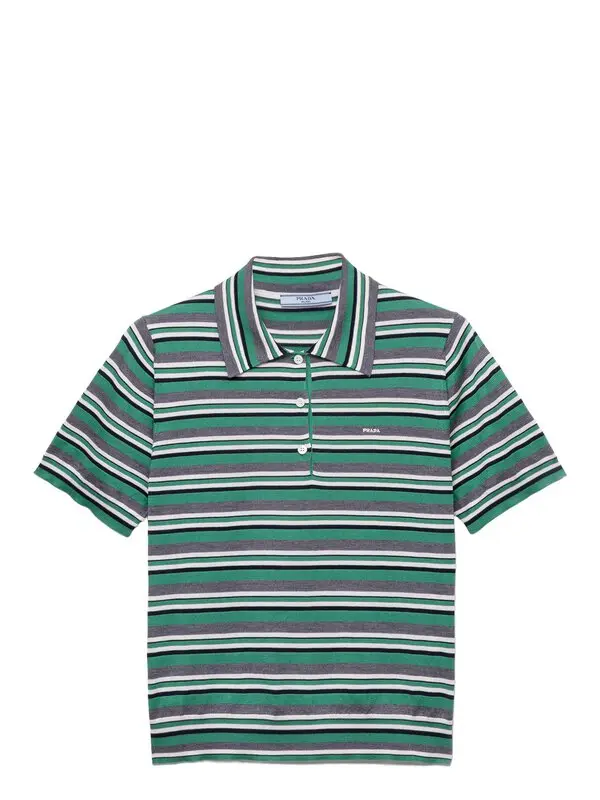 Prada Short-sleeved Striped Cotton Polo Shirt - Green