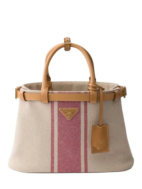 Prada Small Canvas And Leather Buckle Bag - Neutral