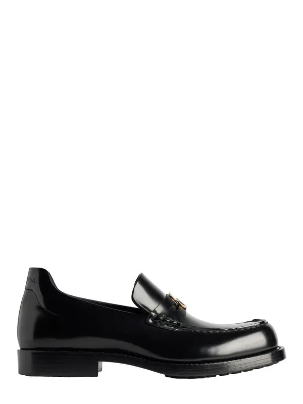 Balenciaga Shiny Calfskin Loafer With Embossed Logo - Black