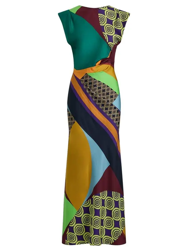 Scanlan Theodore Silk Print Drape Maxi Dress - Geometric