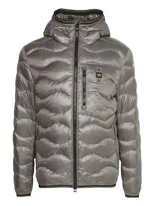 BLAUER. Shiny Nylon Down Hooded Jacket - Grey