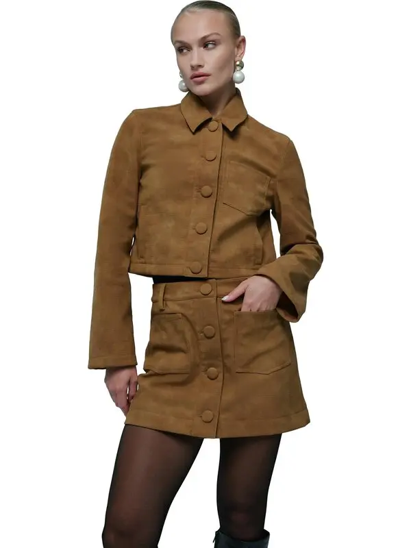 Bardot Lorenzo Croc Vegan Suede Shirt - Camel