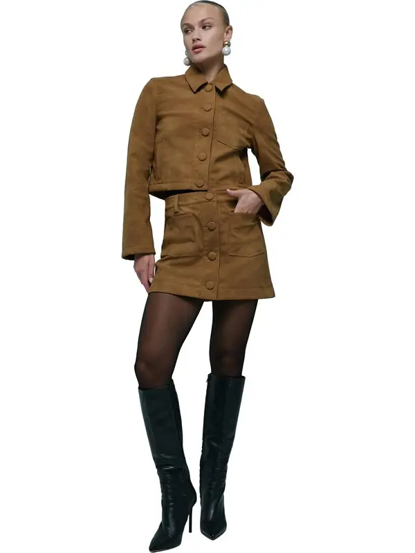Bardot Lorenzo Croc Vegan Suede Mini Skirt - Camel
