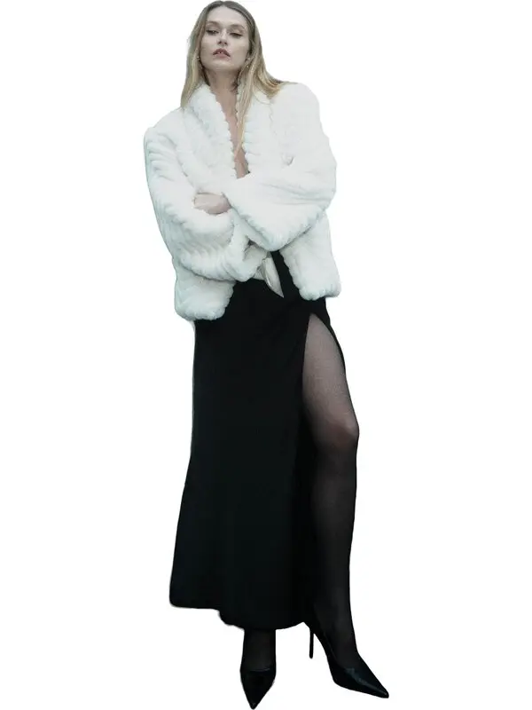 Bardot Renalda A-line Faux Fur Coat - Ivory