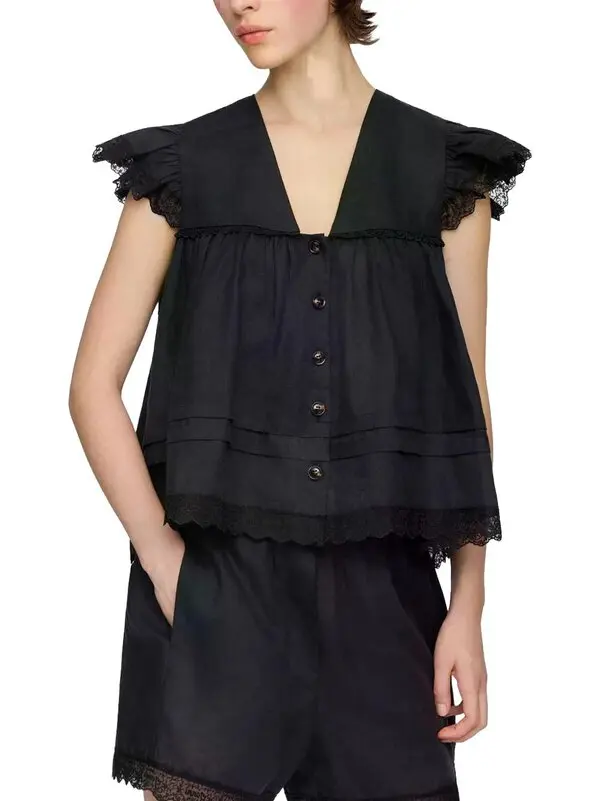 GANNI Lace-trimmed Ruffled Blouse - Black