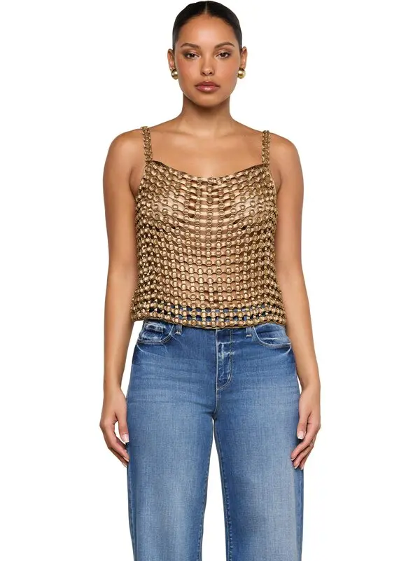 L'Agence Joanette Embellished Tank Top - Tan Ribbon/gold Ring