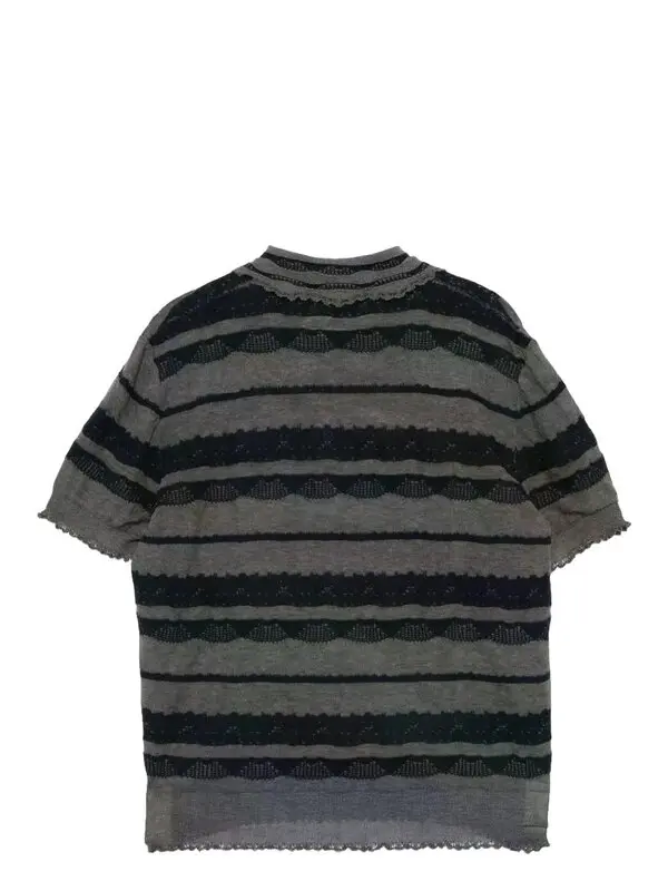 JNBY Striped Polo Top With Ruffle Trim - Grey