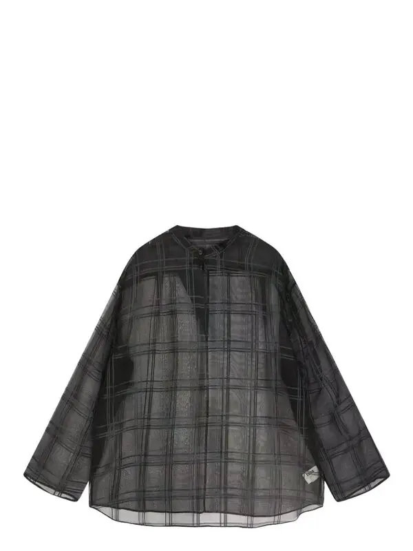 LESS Sheer Check-pattern Blouse - Black