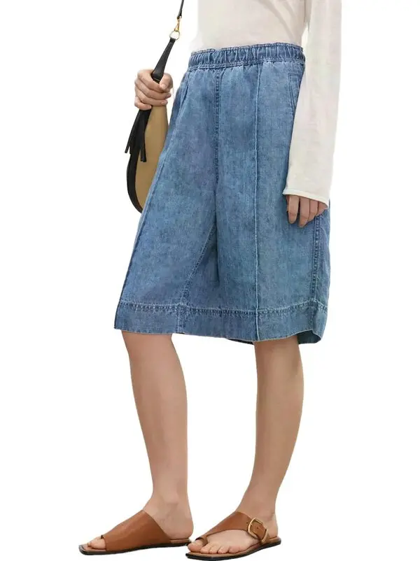 LESS Panelled Linen Shorts - Blue