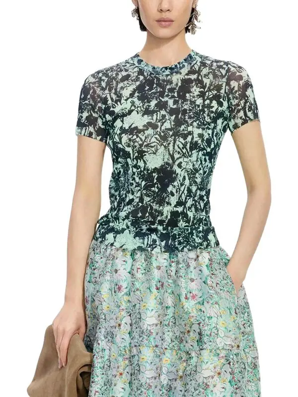 JNBY Floral-print Mesh T-shirt - Black
