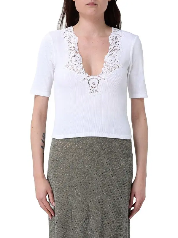 TWINSET Lace Trimmed Ribbed Top - White