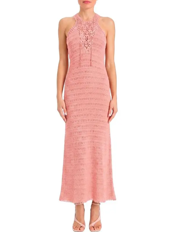 TWINSET Crochet Halterneck Maxi Dress - Salmon
