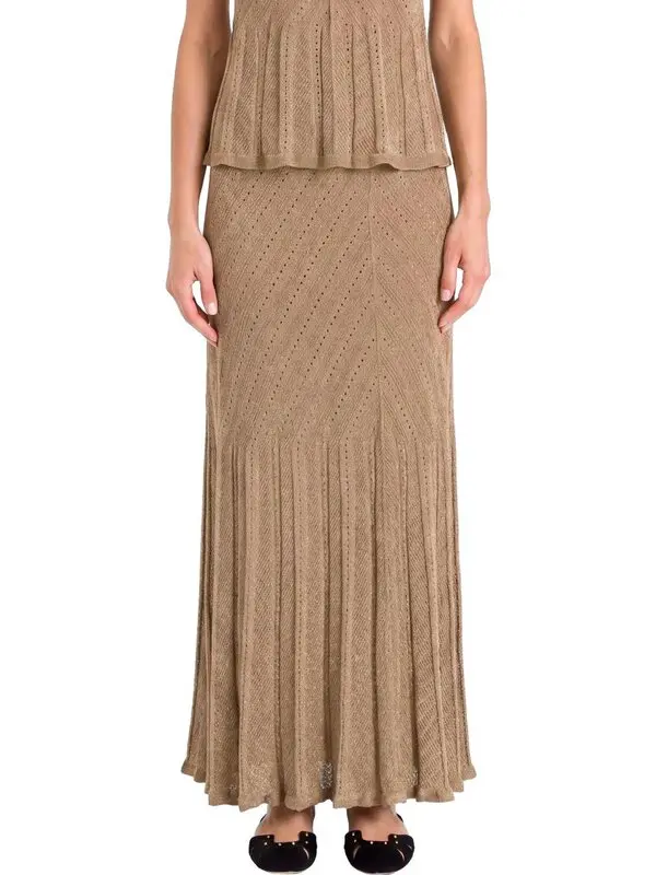 TWINSET Long Pleated Linen-blend Knit Skirt - Green