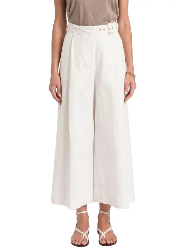 TWINSET Cotton Cropped Wide-leg Trousers - Pearl
