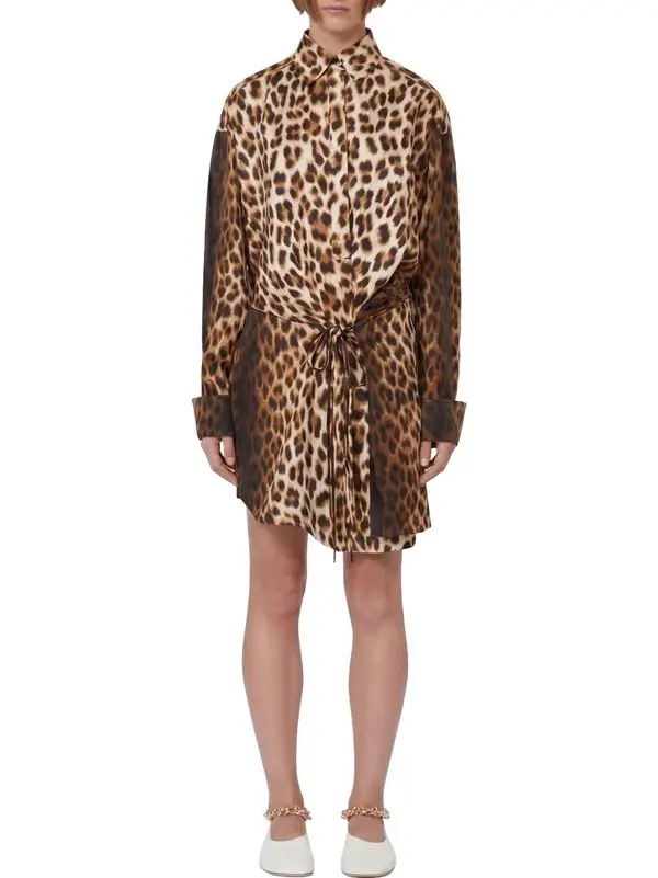 Sportmax Leopard Print Collared Shirt Dress - Brown