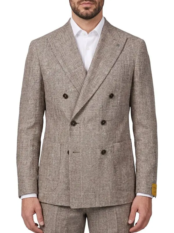 Tagliatore Double Breasted Linen And Cotton Blazer - Beige
