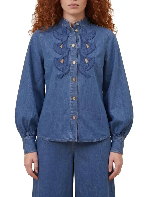 Zimmermann Embroidered Cotton Denim Shirt - Blue
