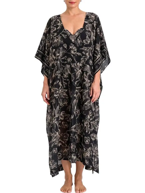 TWINSET U & B Printed Cotton Kaftan Dress - Black