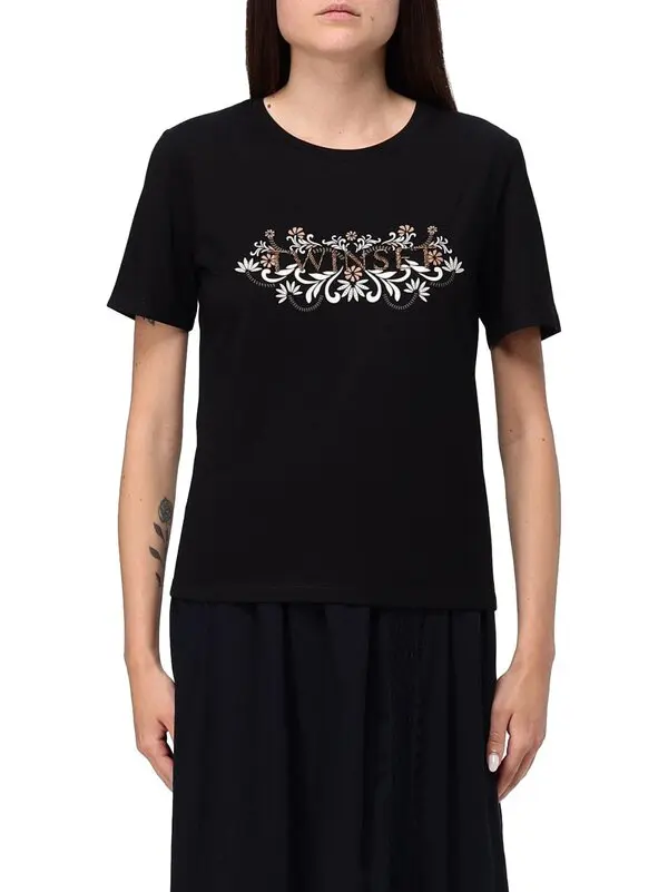 TWINSET Embellished Cotton Blend T-shirt - Black