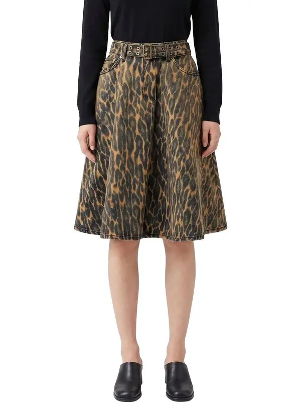 GANNI Animal Print Flared Organic Cotton Skirt - Multicolor