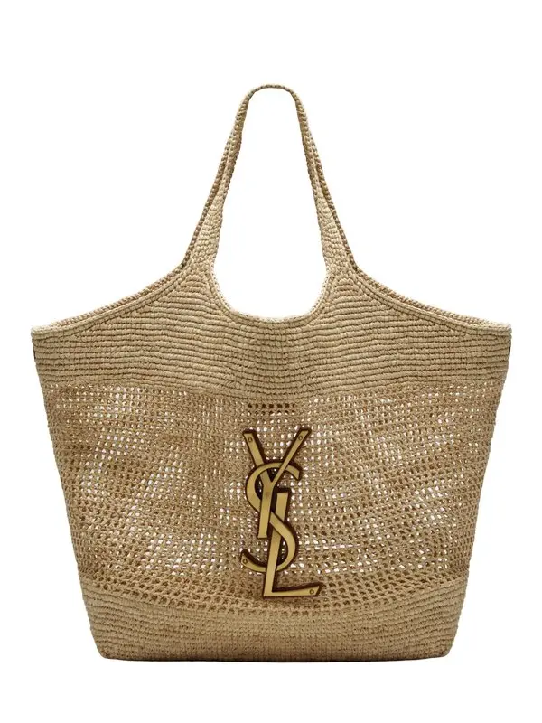 Saint Laurent Icare Maxi Raffia Shopping Tote - Beige
