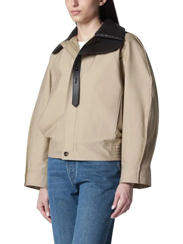 Bottega Veneta Waterproof Cotton Jacket With Intrecciato Collar - Beige