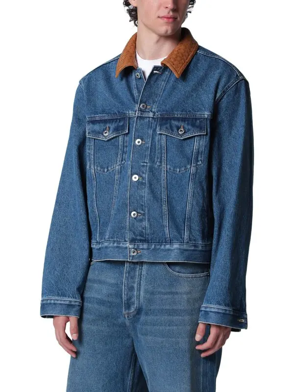 Bottega Veneta Indigo Denim Jacket With Intrecciato Collar - Blue