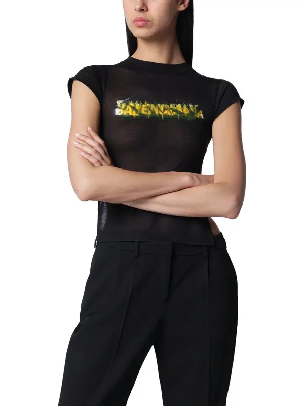 Balenciaga Messy Spray Cotton T-shirt - Black
