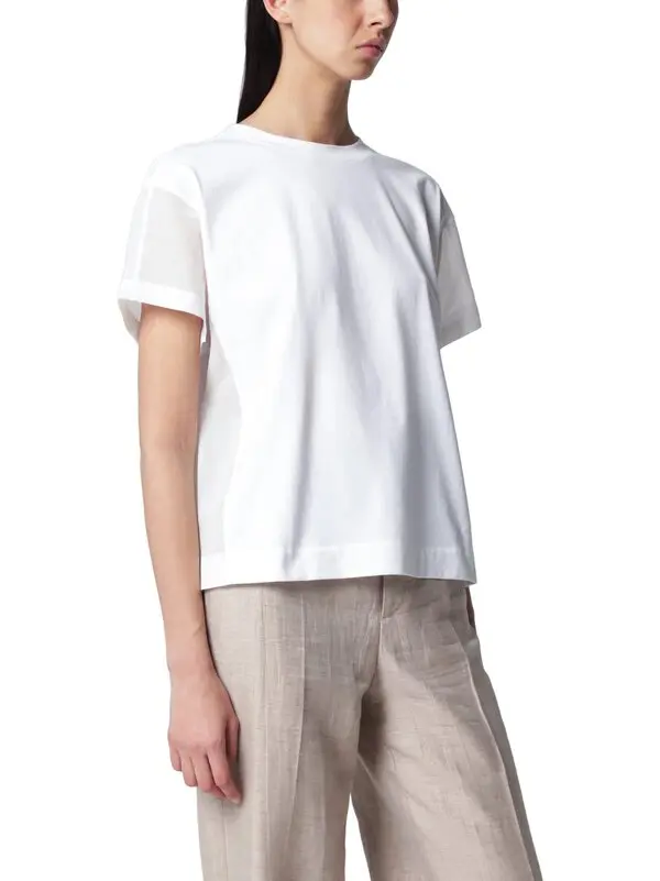 Brunello Cucinelli Cotton Jersey And Organza T-shirt - White