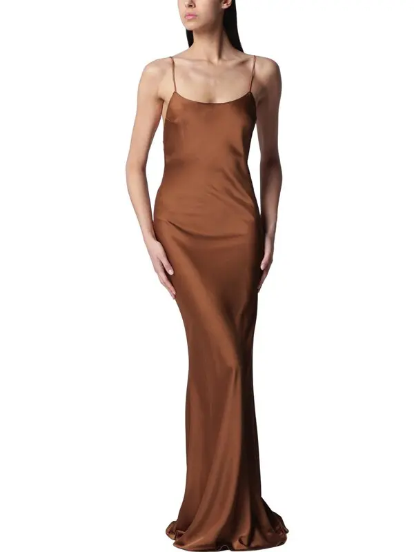 Andamane Maxi Sleeveless Dress With Ruffles - Brown