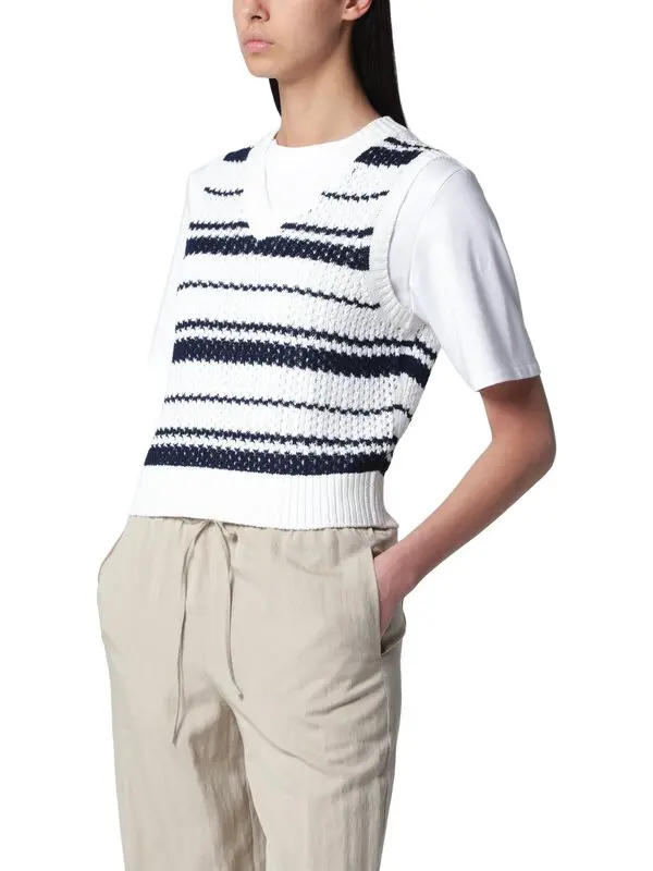 DUNST Crochet-effect Vest With Navy Stripes - Blue
