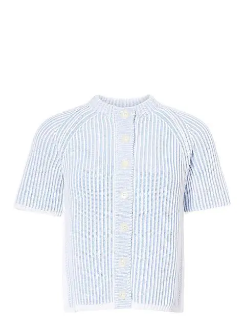 ME+EM Contrast-rib Chunky Cotton Knitted Cardigan - Sky Blue/white