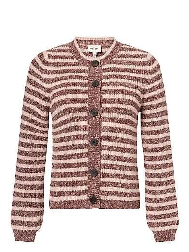ME+EM Striped Cotton Cardigan - Cinnamon Brown Multi