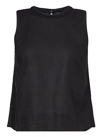 ME+EM Me + Em Croquet-trim Crease-less Linen-blend Top - Black