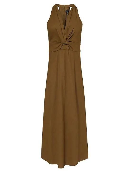 ME+EM Twist-front Crease-less Linen-blend Maxi Dress - Olive Green