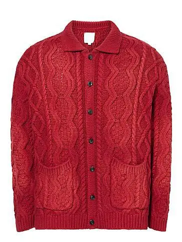 FOUND Cable-knit Cotton-blend Cardigan - Red
