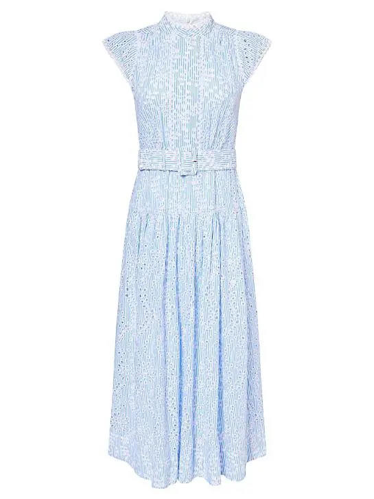 ME+EM Broderie Anglaise Cotton Maxi Dress - Blue/white