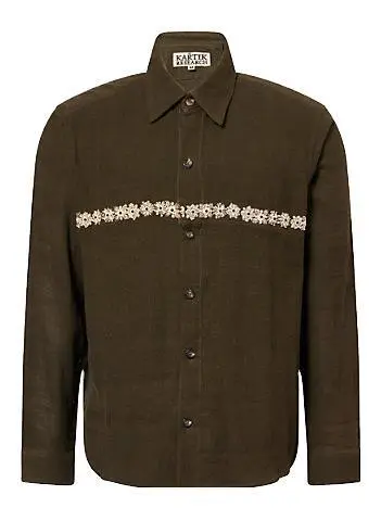 KARTIK RESEARCH Double Layer Bead Embroidered Cotton Shirt - Navy