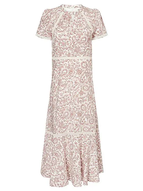 ME+EM Fit-flare Lace Printed Woven Maxi Dress - Light Cream/brown