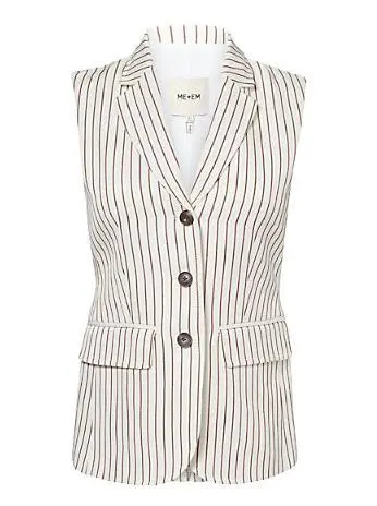 ME+EM Sleeveless Striped Linen-blend Blazer - Ivory/cinnamon Brown