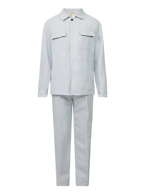 Eleventy Overshirt Linen-blend Suit - Denim
