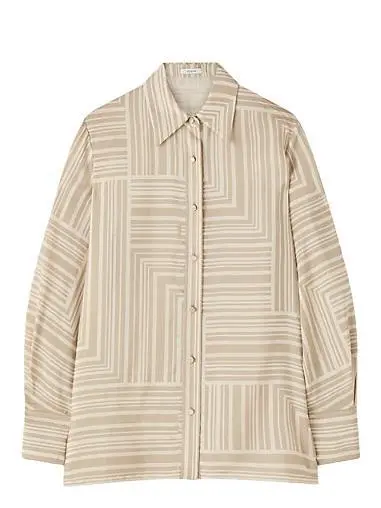 JOSEPH Atlan Grid-print Silk Shirt - Sand Dark Powder