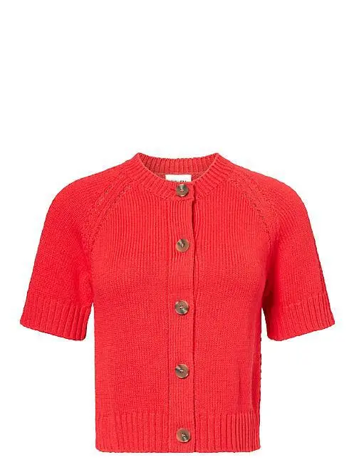 ME+EM Me + Em Short Sleeve Chunky Knitted Cotton Cardigan - Lipstick Red