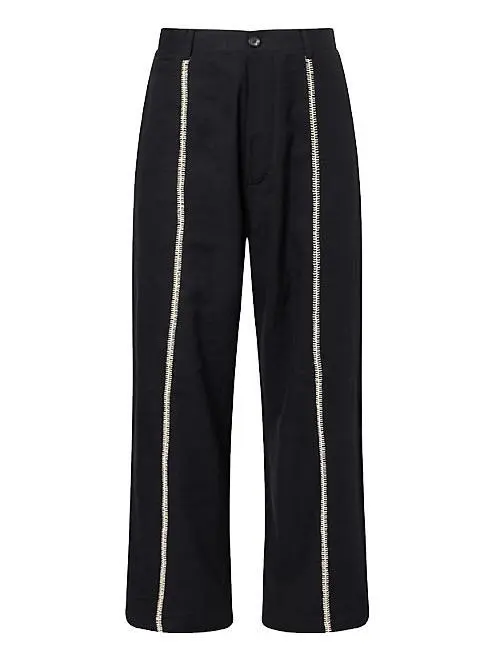 KARTIK RESEARCH Rabari Sultan Embroidered Cotton Trousers - Black Ecru