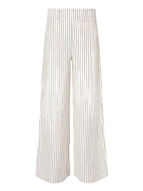 ME+EM Me + Em High-waist Wide-leg Striped Linen-blend Trousers - Ivory/cinnamon Brown