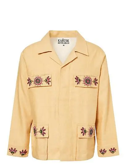 KARTIK RESEARCH Jaisalmer Bead-embroidered Linen Jacket - Beige