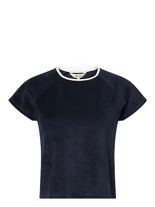 ME+EM Rib-trim Towelling Cotton-blend T-shirt - Navy/cream